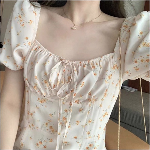 Jual Sweet Girl Floral Midi Dress in Yellow Kuning - Dress Casual ...