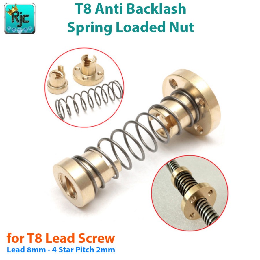 Jual T8 Anti Backlash Spring Loaded Nut for 8mm Lead Screw T8 Pitch 2mm ...