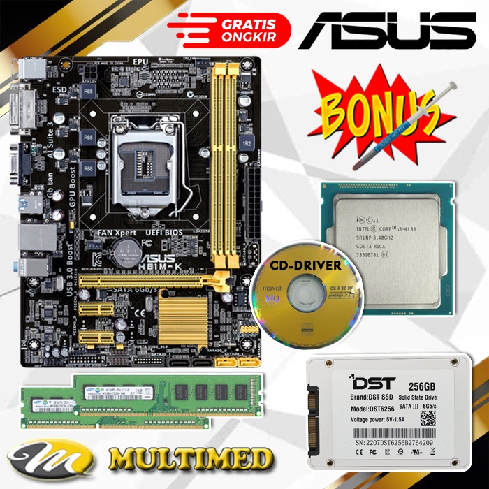 Jual Paket Rakitan Motherboard Mainboard Mobo Intel LGA 1150 H81 DDR3 - Core I3 4130 - RAM - SSD ...