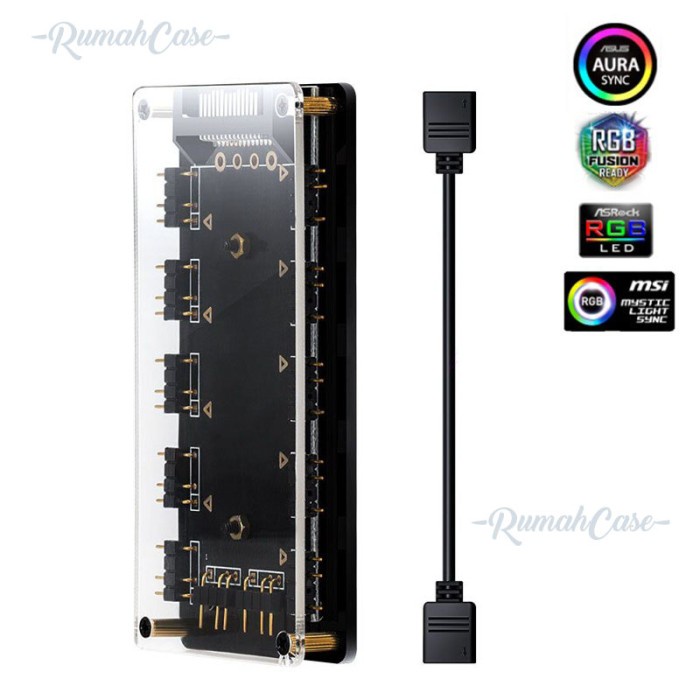 Jual Hub Splitter ARGB 5V 3 Pin SATA 10 Port + Kabel Sync PC fan led ...