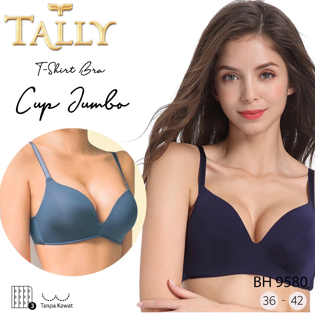 Jual TALLY Bra Tanpa Kawat Bahan Licin Cup C Kait 3 T-Shirt Bra JUMBO BH 9580 TALLY BRA BH ...