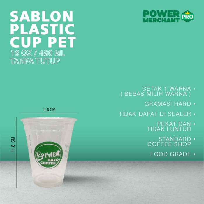 Jual Sablon Plastic Cup PET 16 OZ / 480 ml - Cetak Sablon Gelas Plastik PET - Tutup Datar ...