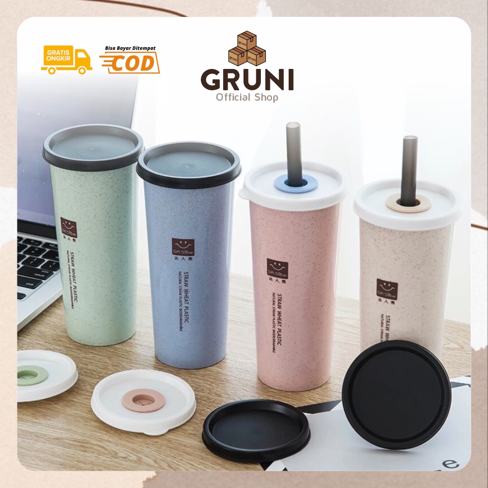 Jual GRUNI KW0039 Botol Minum Jerami Sedotan 500ML | Shopee Indonesia