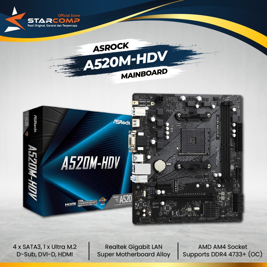 Jual ASROCK A520M-HDV Motherboard AMD AM4 DDR4 A520 AMD 5000 4000 3000 ...