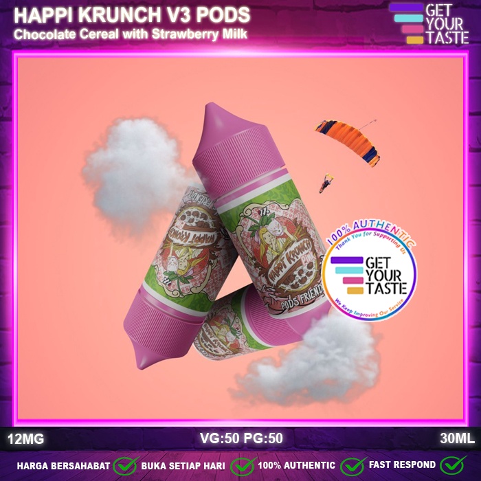 Jual Liquid Happi Krunch V3 Pink Strawberry Cereal Milk Pods Friendly ...