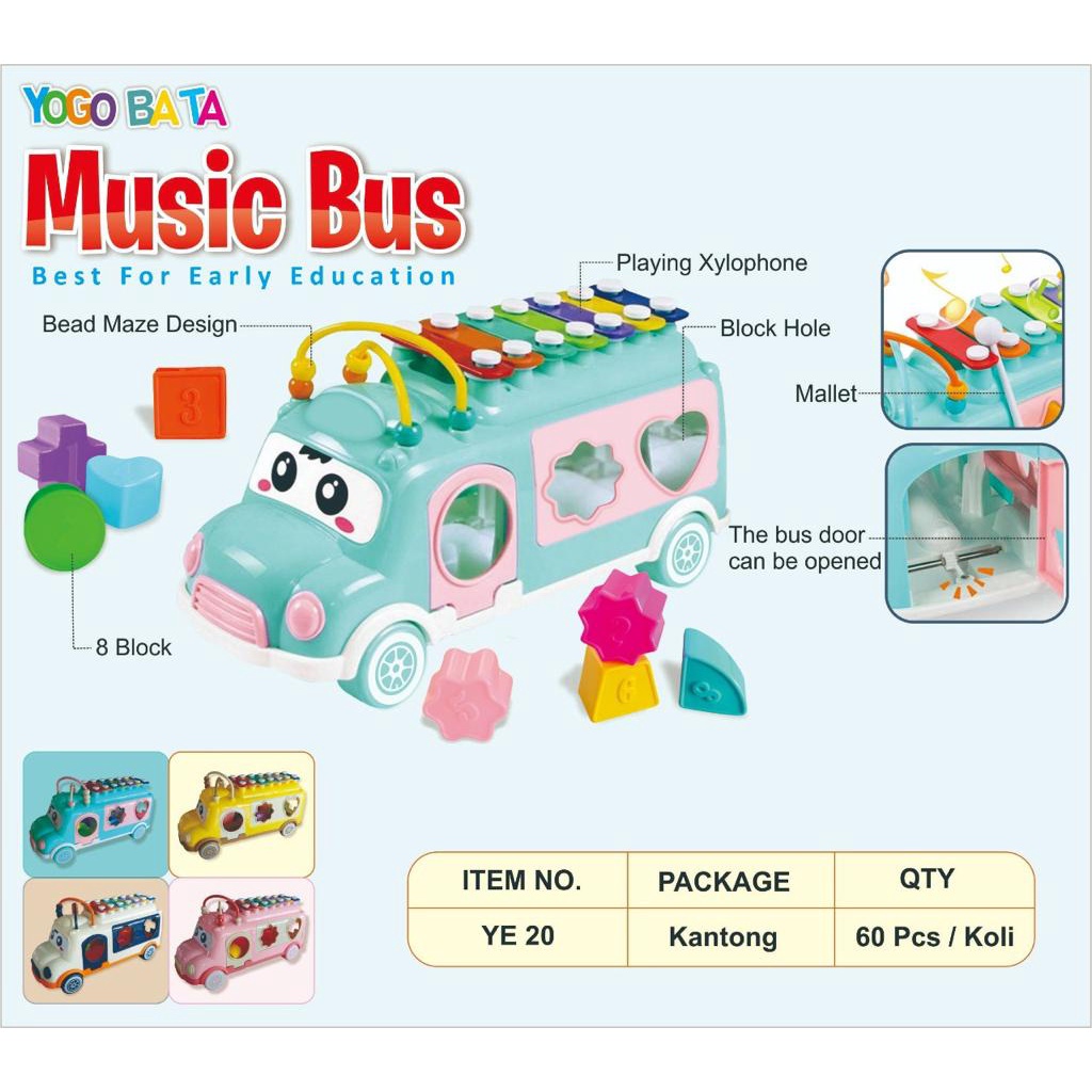 Jual Mainan Anak Edukasi YE20 YE19 Happy Music Bus 3in1 BUS XYLOPHONE ...