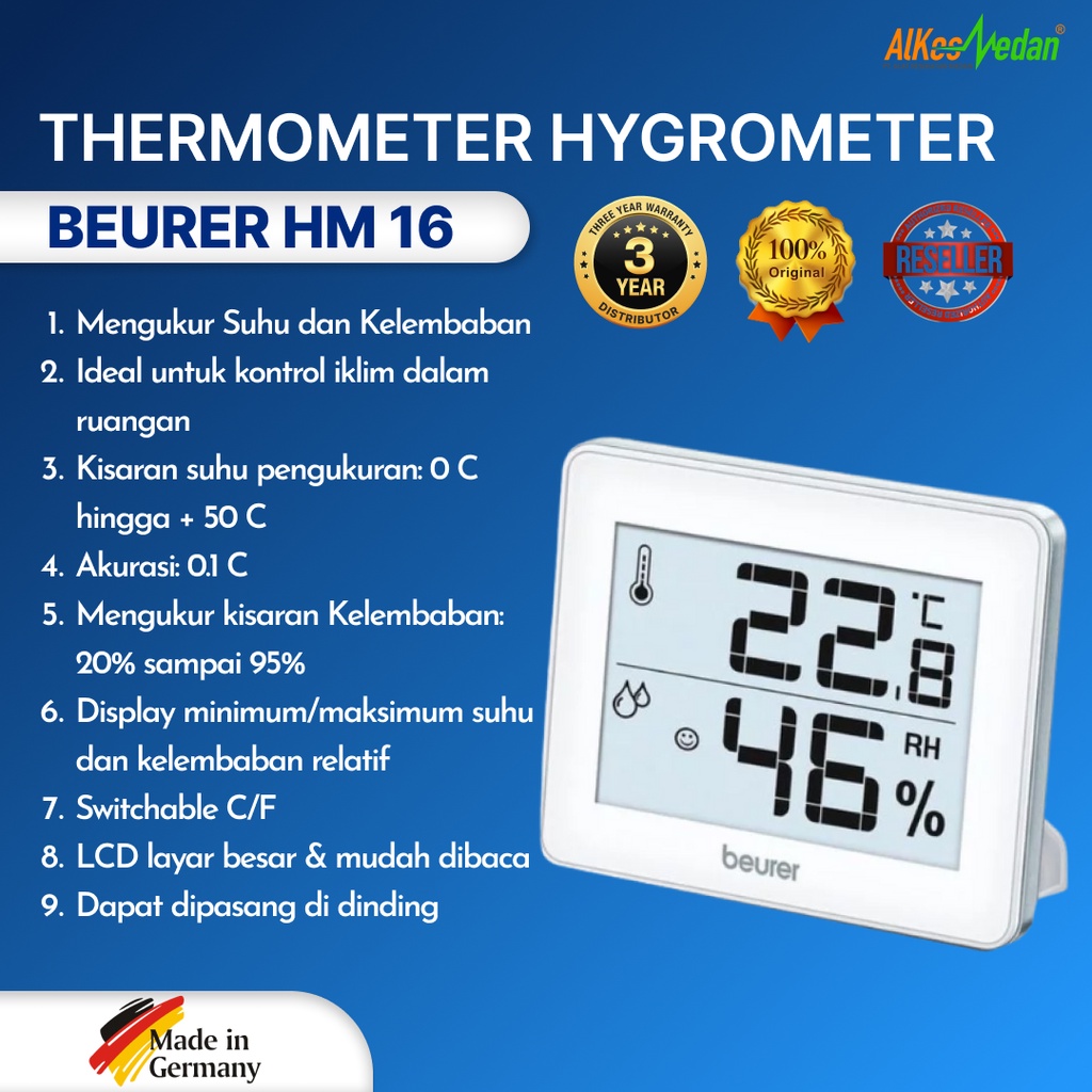 Jual THERMO HYGROMETER BEURER HM16 HM 16 (THERMOMETER RUANGAN) ORIGINAL ...