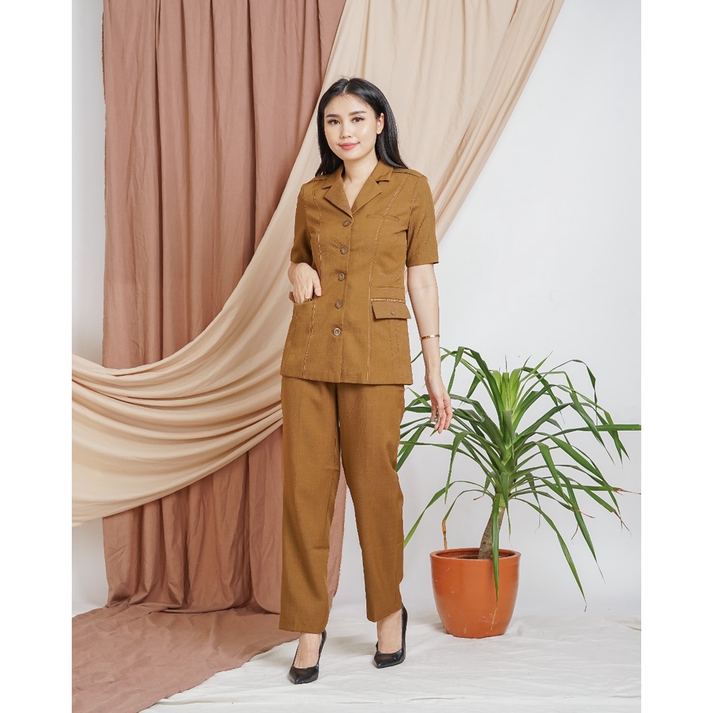 Jual Jas Seragam Blazer Wanita PDH PNS Pemda Guru ASN Lengan Pendek Kantong Tiga - 6605 Pemda ...