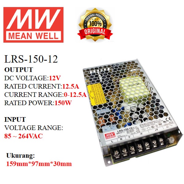 Jual Power Supply Meanwell Power Supply Lrs-150-12 Lrs 150 12 Lrs15012 ...