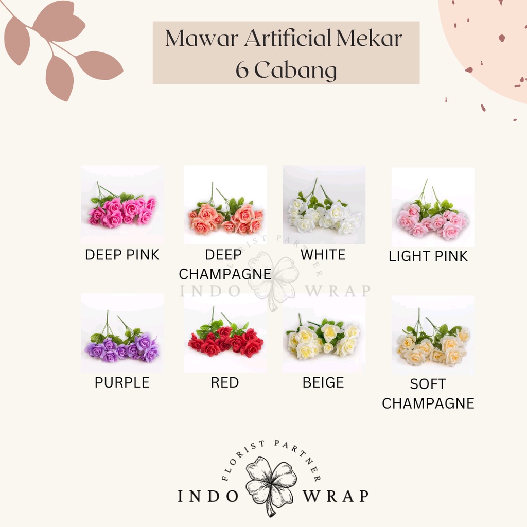 Jual BUNGA MAWAR ARTIFICIAL MAWAR MEKAR IMPORT PREMIUM 6 CABANG MAWAR HIAS DEKORASI BUKET ...