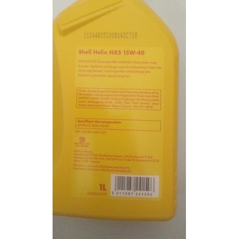 Jual Oli Mesin Mobil Shell Helix HX5 15W-40 1 Liter Original Bare Scan ...