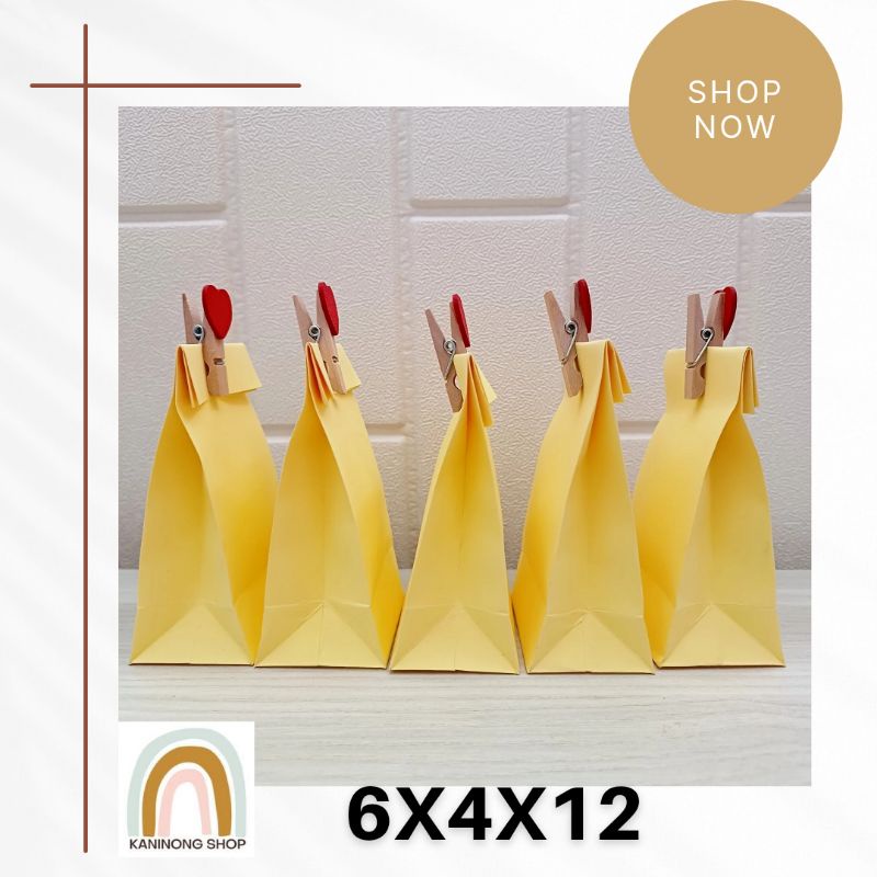 Jual 10 pcs Paper Bag Kecil Warna Kuning - 6X4X12 | Shopee Indonesia