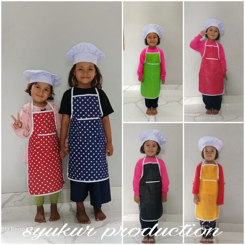 Jual CELEMEK ANAK APRON ANAK TK SD PLUS TOPI KOKI CHEF PUTIH PRIA ...