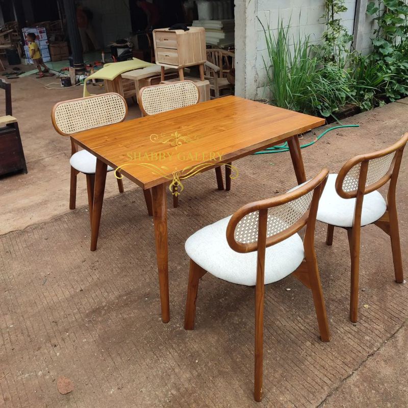 Jual Meja Makan Minimalis 4 Kursi Rotan Jati, Set Meja Makan Kursi 4 Rotan Jati Minimalis ...