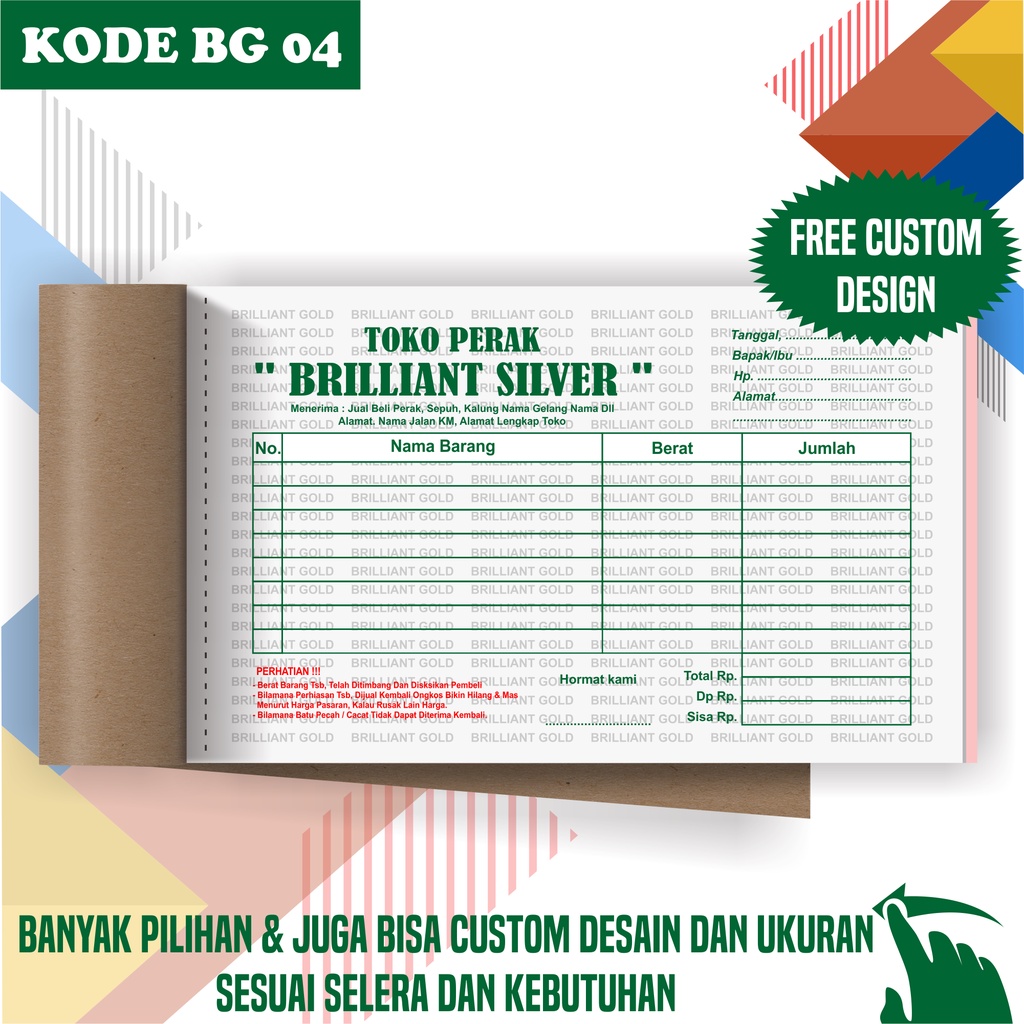 Jual CETAK NOTA/KWITANSI TOKO EMAS,TOKO BANGUNAN DLL, UKURAN 11X16CM ...