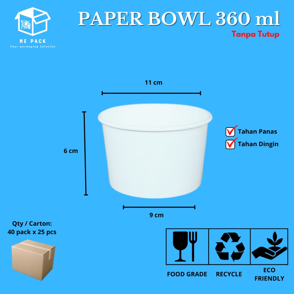Jual Paper bowl/Mangkok Kertas ukuran 360 ml Tahan Panas | Shopee Indonesia