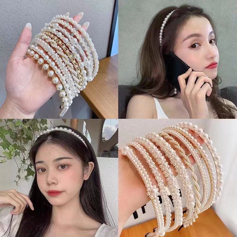 Jual Bando Mutiara Korea Bando Rambut Hairband Pearl Motif Bervariasi ...