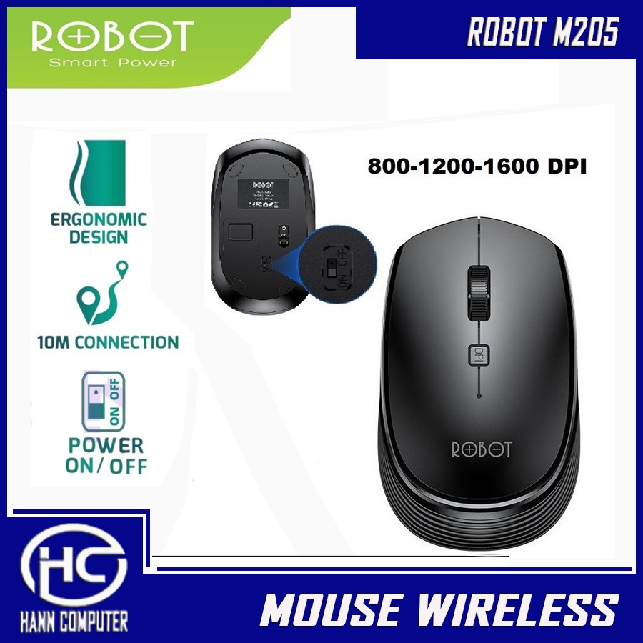 Jual Mouse Wireless ROBOT M205 2.4Ghz Power ON/OFF ORIGINAL | Shopee Indonesia