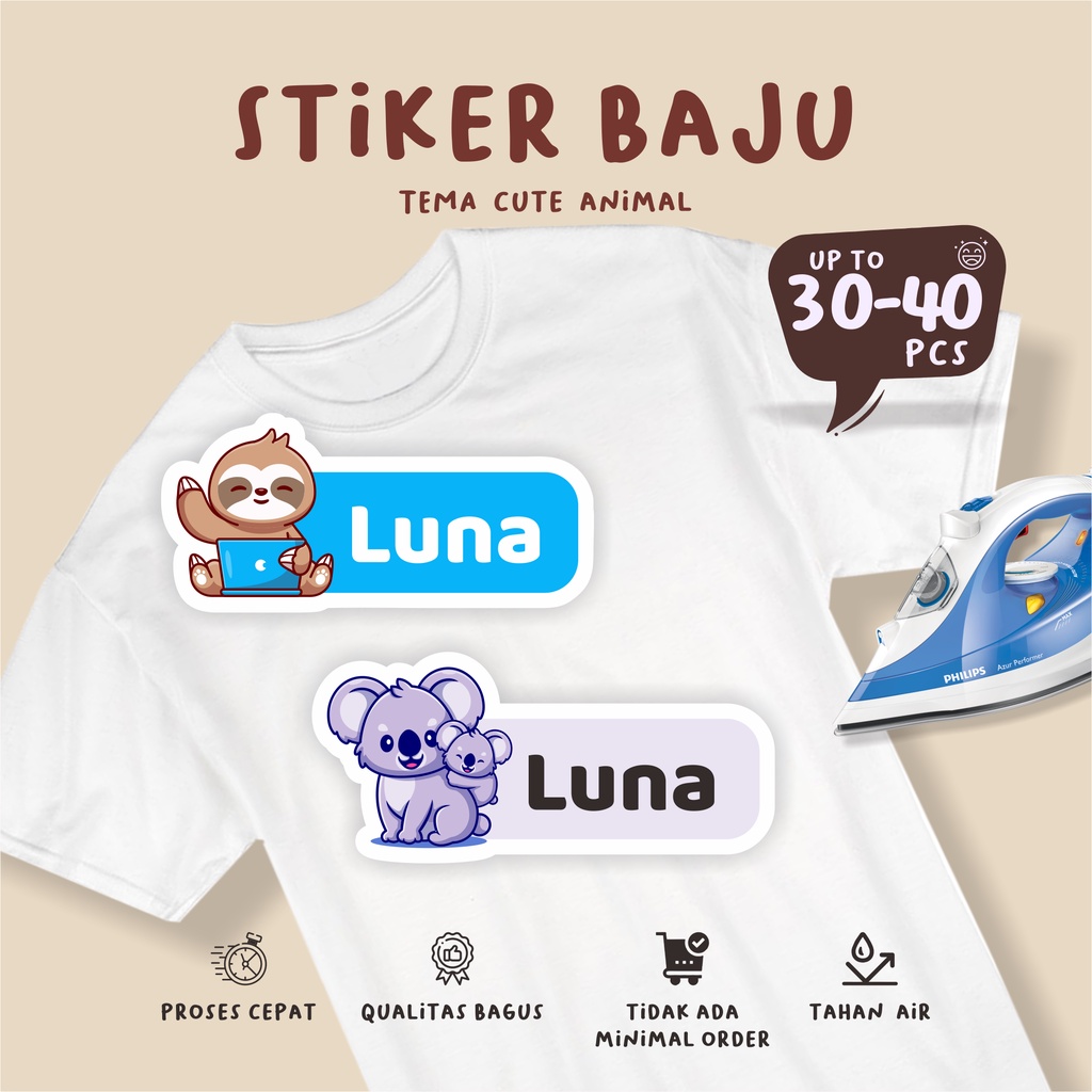 Jual (30-40pcs)cetak custom Stiker Kain Label Baju Nama Anak tema CUTE ...