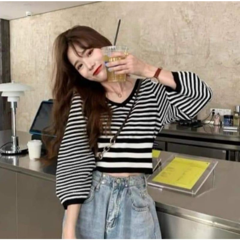 Jual zebra crop top / crop stripe zebra / blouse belang / atasan ...