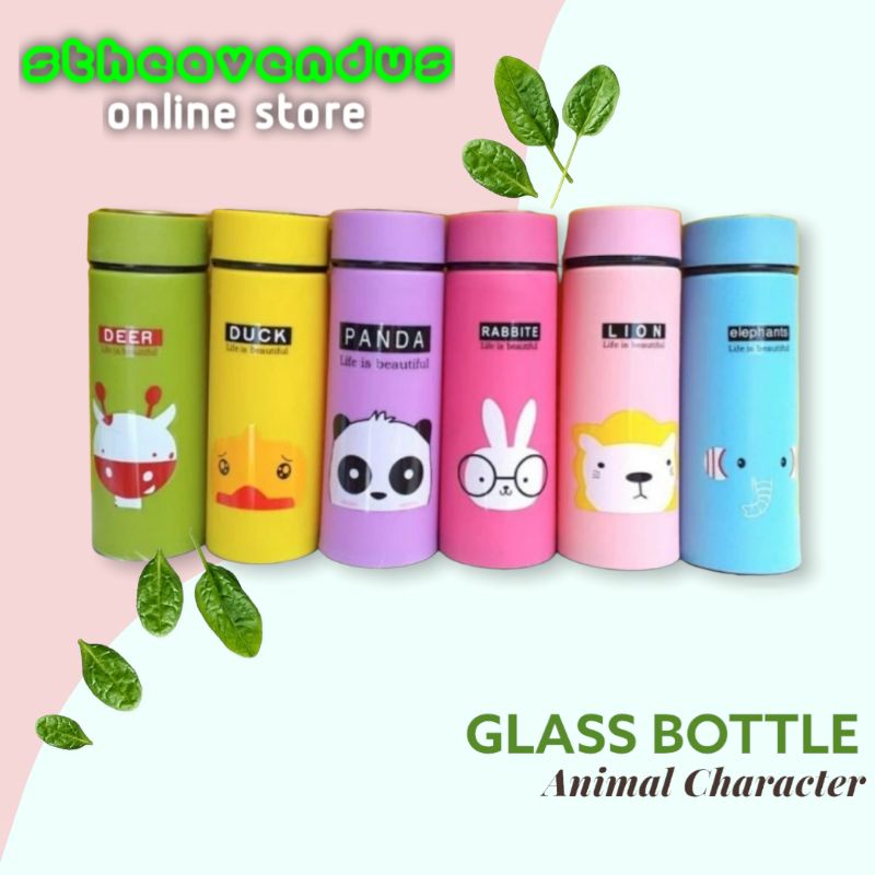 Jual BOTOL MINUM KACA / GLASS BOTTLE ANIMAL CHARACTER 400ML | Shopee ...