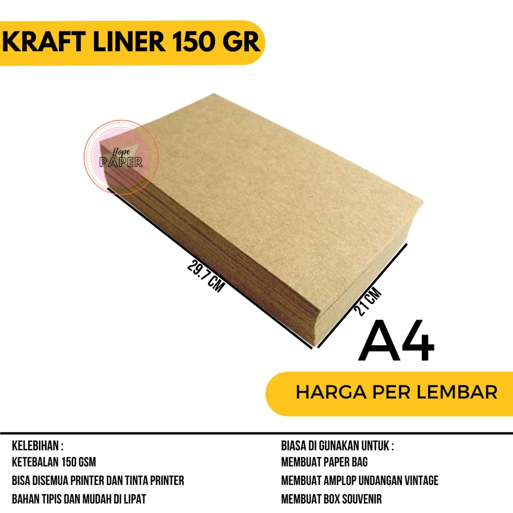 Jual Kertas Kraft A4 Liner 150 gsm isi 1 lembar / Kertas Kraft Liner A4 ...