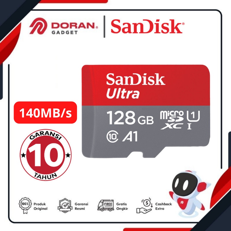 Jual Sandisk Micro SD 128GB CL10 140MBPS A1 (NA) - Garansi Resmi 10 ...