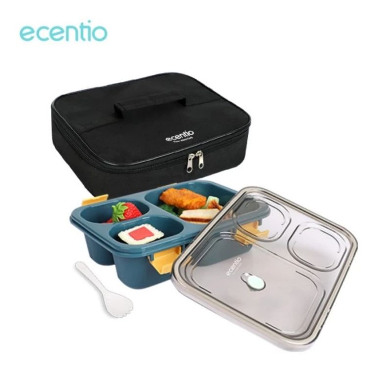 Jual Ecentio Kotak Makan / Bekal / Lunch Box Set 3 Grid 850ml | Shopee ...
