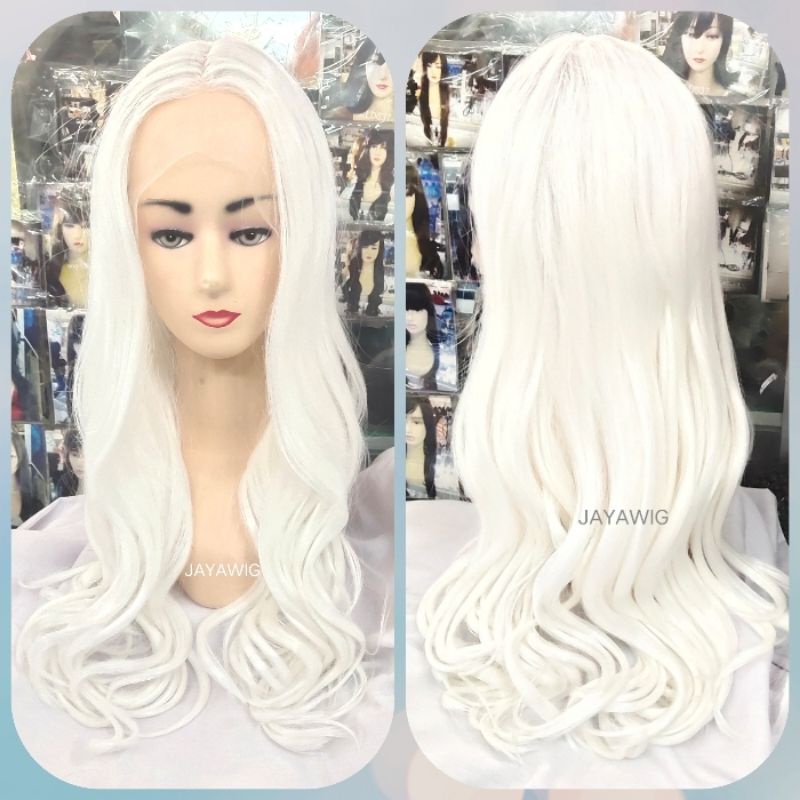 Jual Wig Curly Panjang Warna Putih Rambut Palsu Wanita Belahan Tengah ...