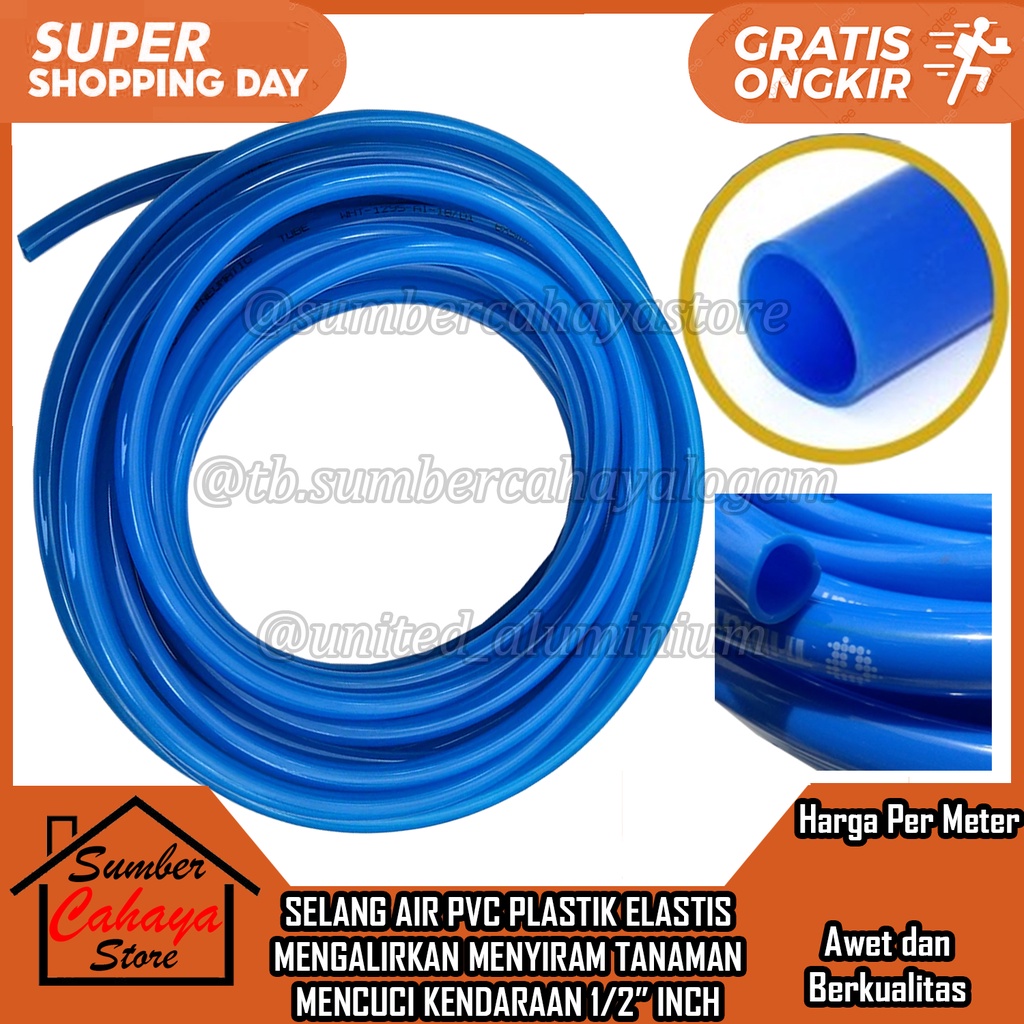 Jual SELANG AIR PLASTIK PVC TEBAL PELASTIK ELASTIS PER 1 METER 1/2 ...