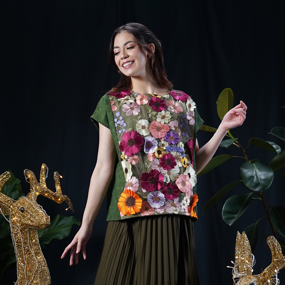 Jual NONA RARA - Wishes Carol Green T1893, Baju Batik Kasual Modern ...