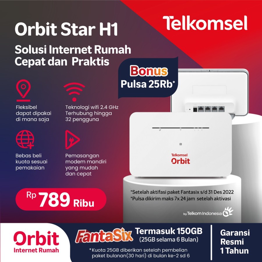 Jual Telkomsel Orbit Star H1 HUAWEI B311 Modem WiFi 4G Bonus 150GB(25X6 ...