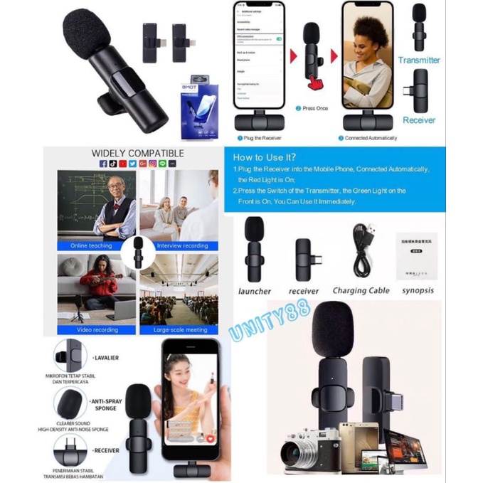 Jual Mic Wireless HP Vlog colokan Type C Mini Clip On Microphone ...