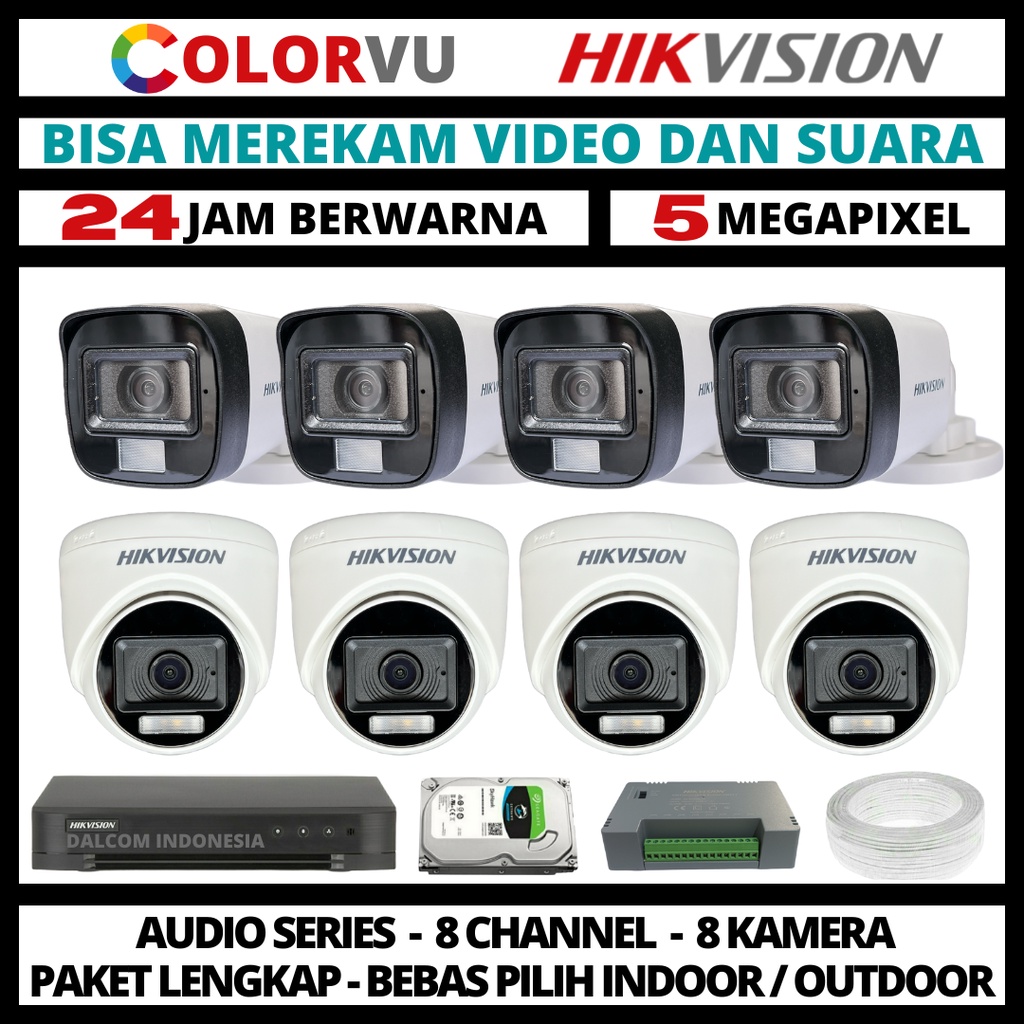 Jual PAKET CCTV COLORVU HIKVISION 5MP 8 CHANNEL 8 CAMERA | Shopee Indonesia