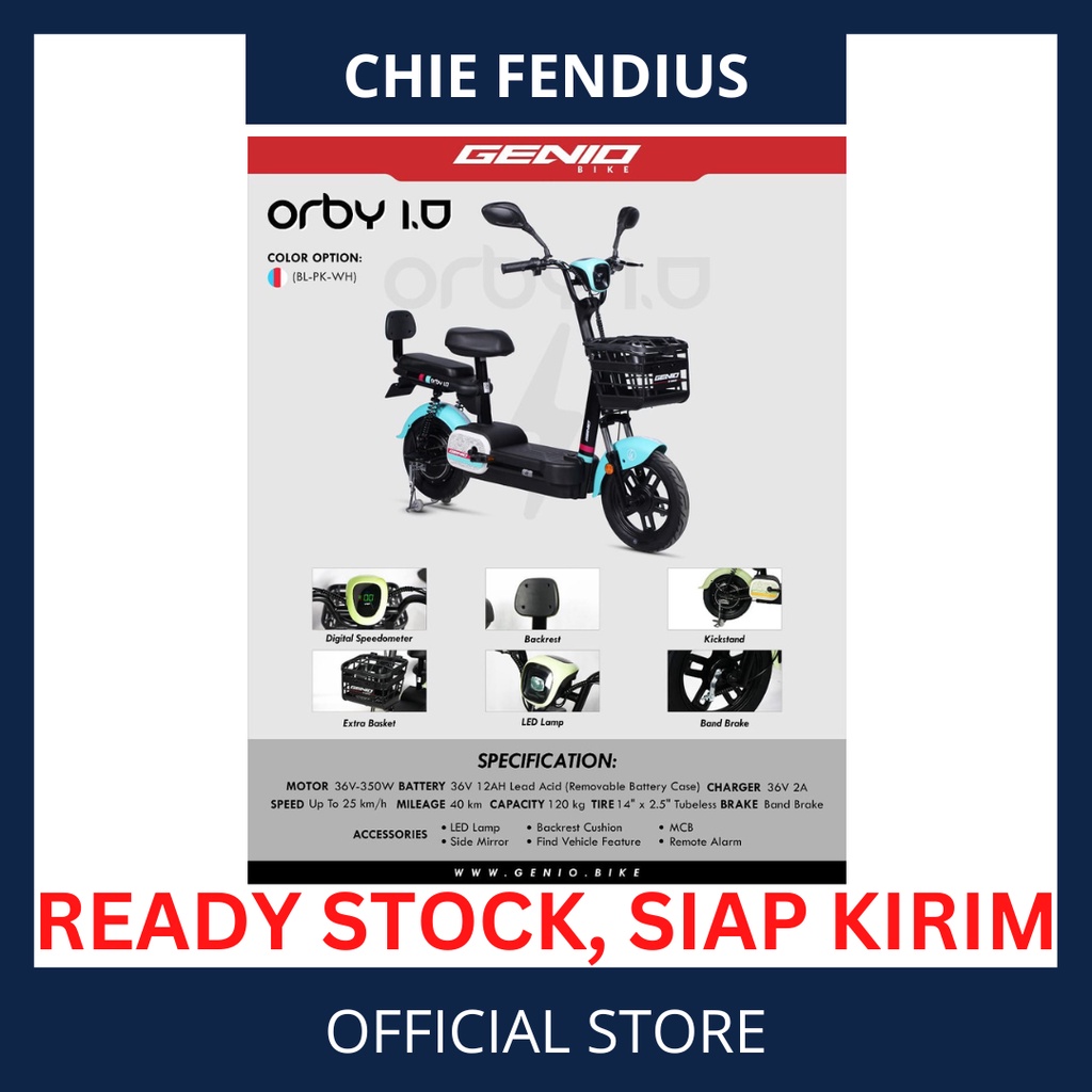 Jual Sepeda Listrik Moped Genio Orby 1.0 36V 350W 12AH | Shopee Indonesia