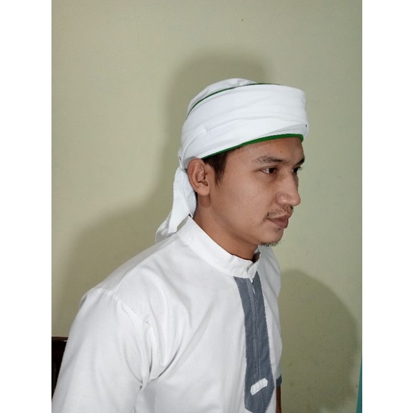 Jual Peci imamah putih Lis hijau/sorban instan permanen siap pakai ...