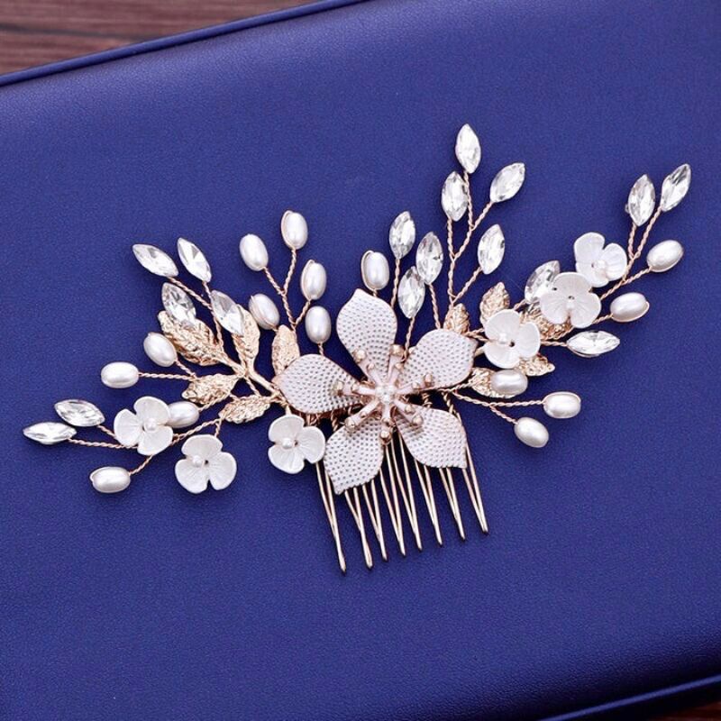 Jual Sirkam Hiasan Rambut Pengantin Simple Elegan Manis Gold Haircomb ...