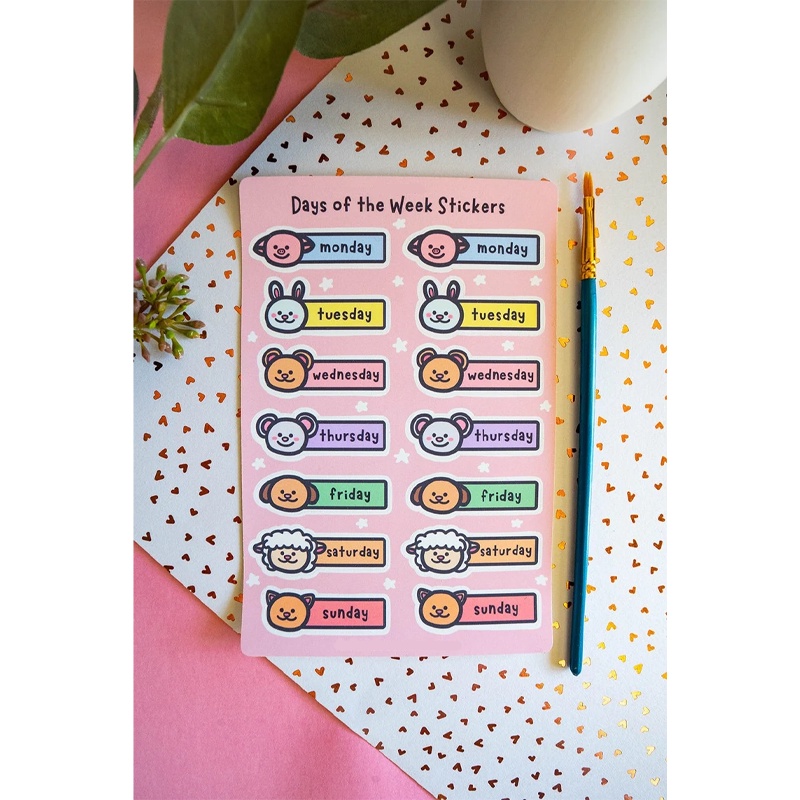Jual Days of the Week Sticker Sheet Cute Calendar Stickers Kawaii ...