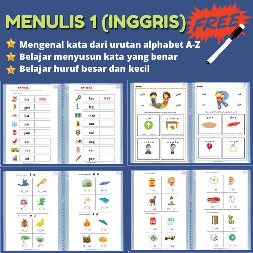 Jual Buku Belajar Bahasa Inggris Anak TK B Paud 5tahun - Belajar Menulis Menggunting Berhitung ...