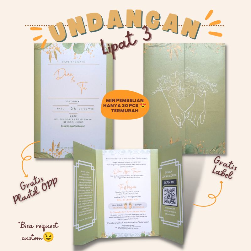 Jual Undangan Lipat 3 Pernikahan, Engagement, Tasyakuran, Acara Costum ...