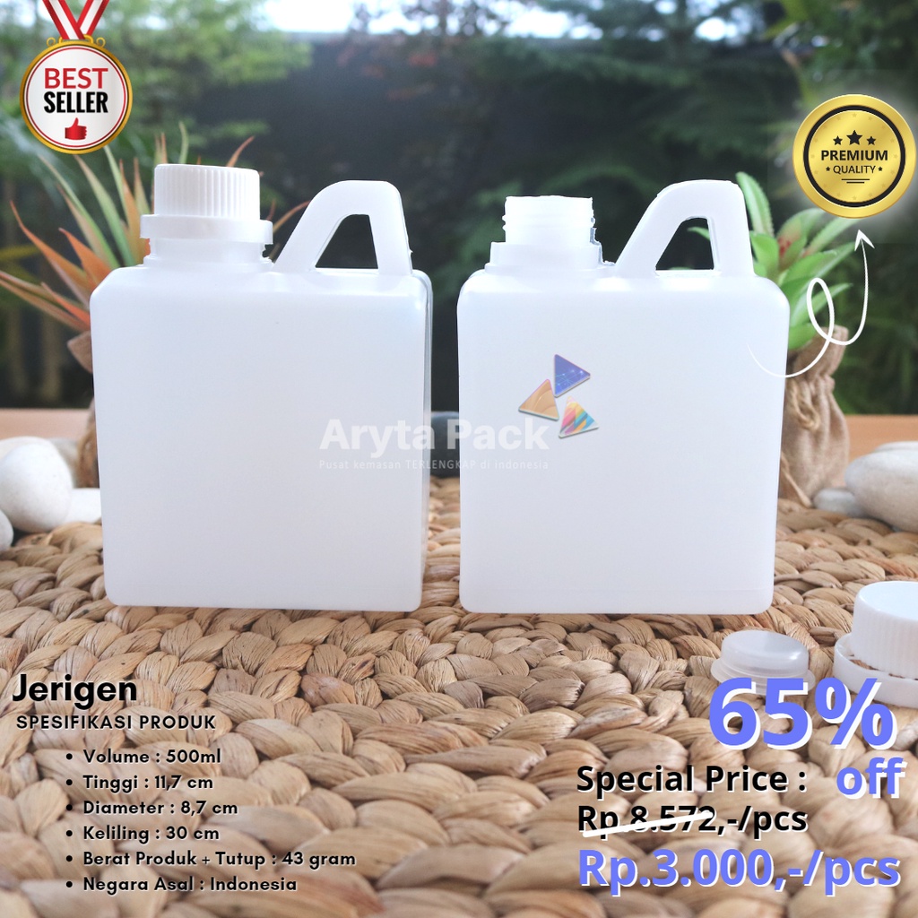 Jual Jerigen plastik HDPE 500ml kotak natural madu kimia handsanitizer tutup segel - FLASH ...