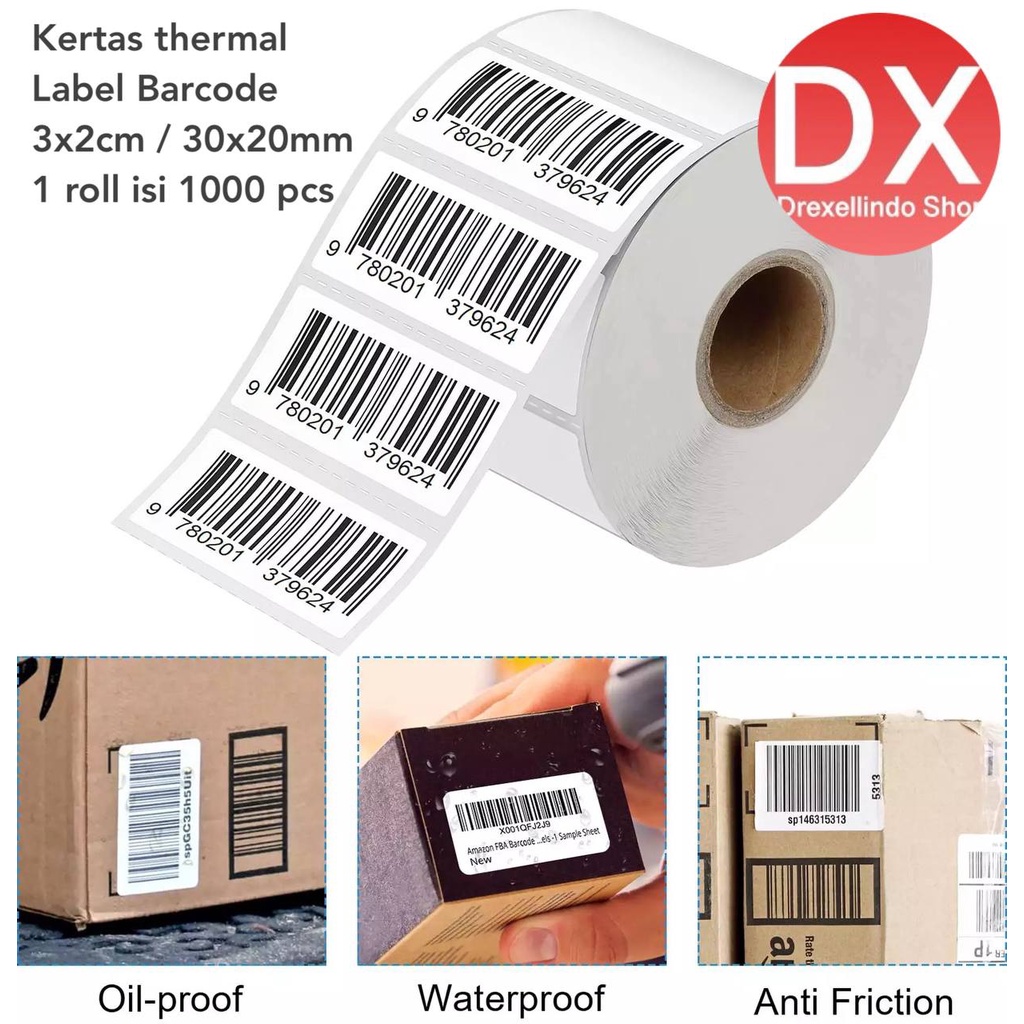 Jual Kertas Thermal Label Stiker Barcode GAP Ukuran 30x20mm / 30x20 / 3x2cm per 1 roll isi 1000 ...