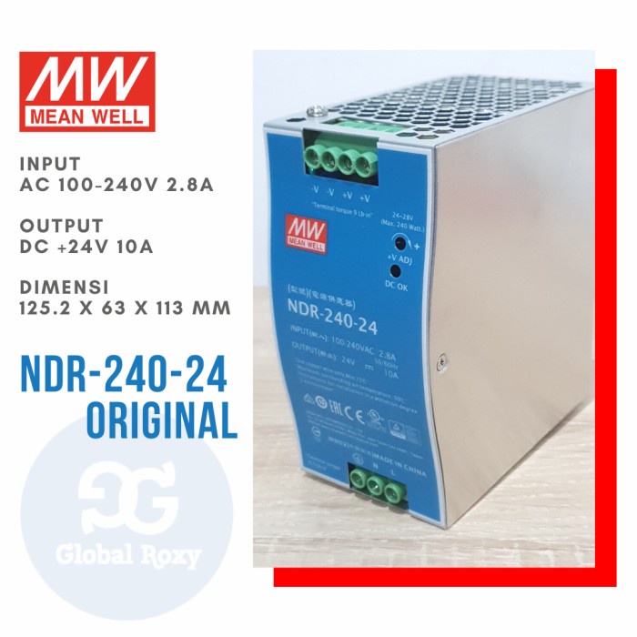 Jual SMPS DC 24v 10A Mean Well NDR-240-24 Switching Power Supply ...
