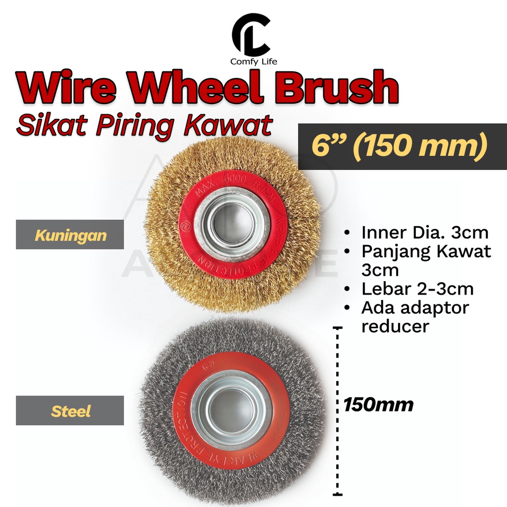 Jual 6” Inch Wire Wheel Brush Brass Sikat Kawat Piring Baja Kuningan ...