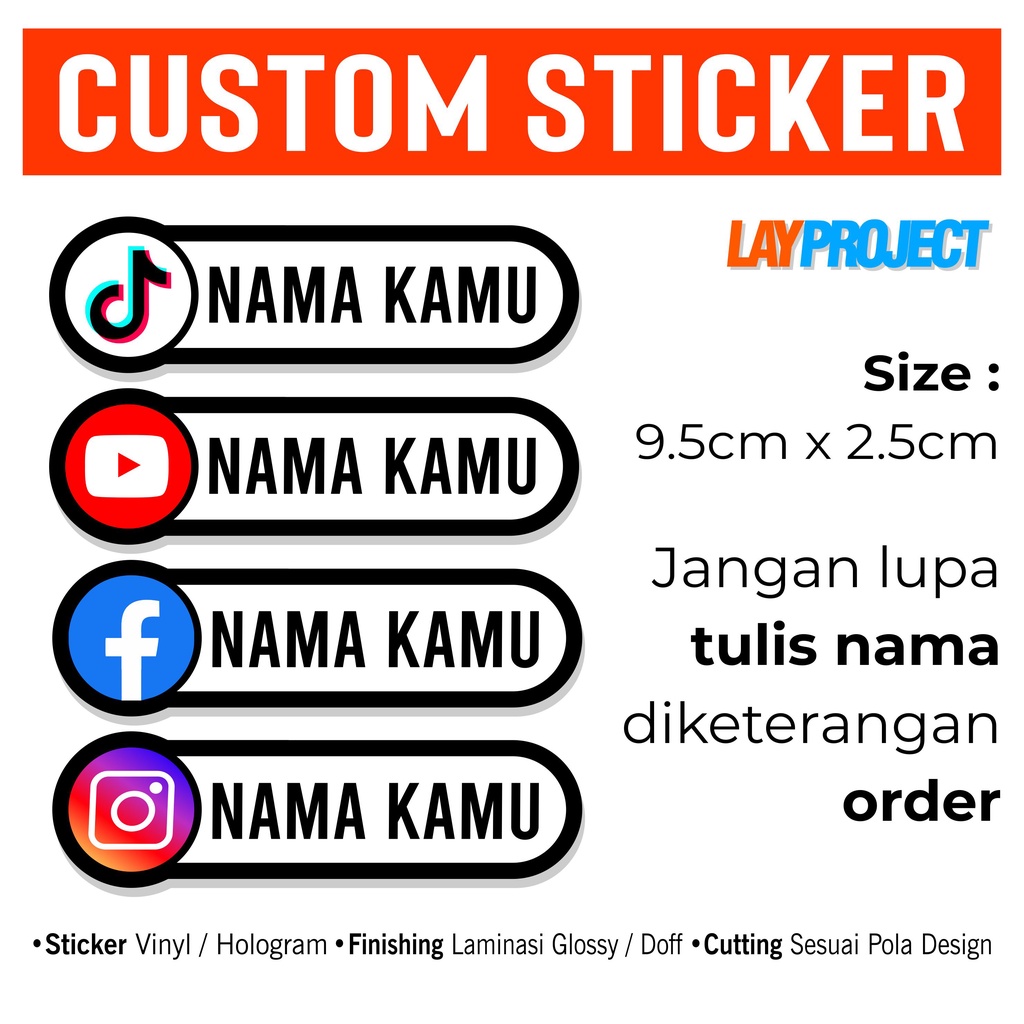 Jual Custom Cetak Sticker Nama Sosmed Stiker Costum User Sosial Media ...