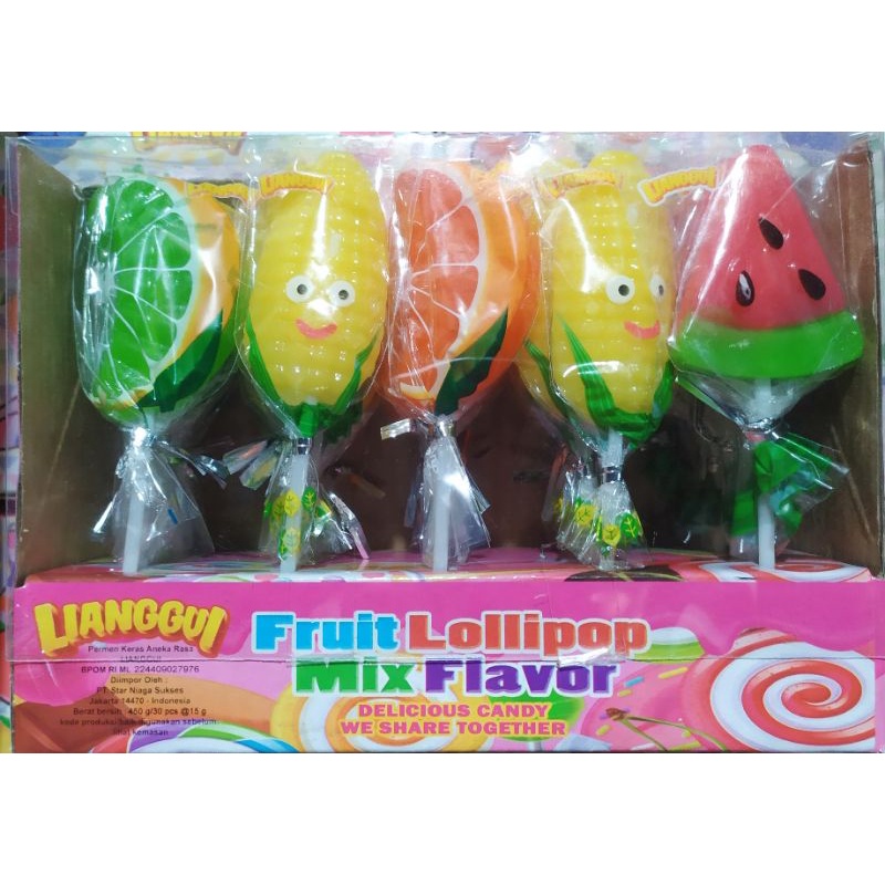 Jual LiangguI Fruit Lollipop Mix Flavor / Permen Bentuk Buah ( isi 30 ...