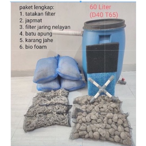 Jual Tong filter biru plastik D40 T65 paket lengkap isi media filter ...
