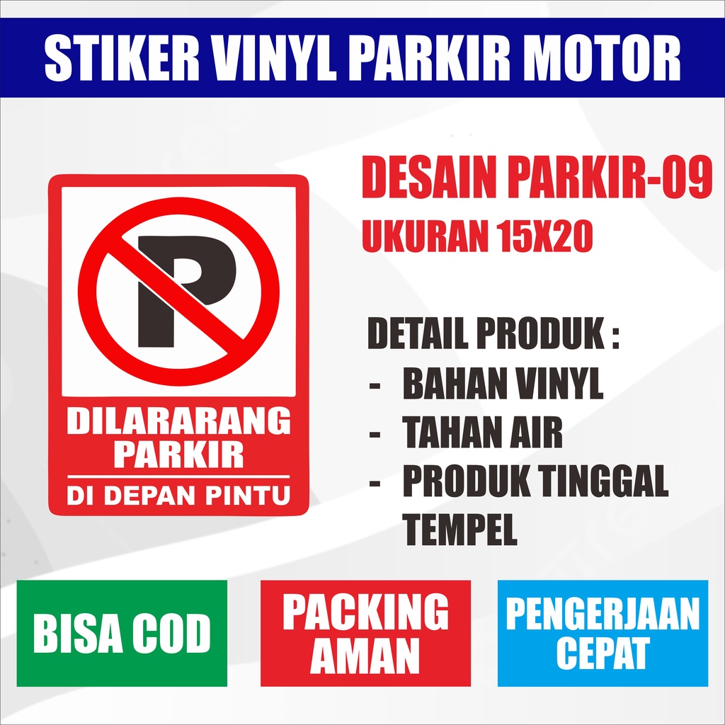 Jual Stiker Sticker Parkir Motor Tahan Air Waterproof dilarang parkir ...