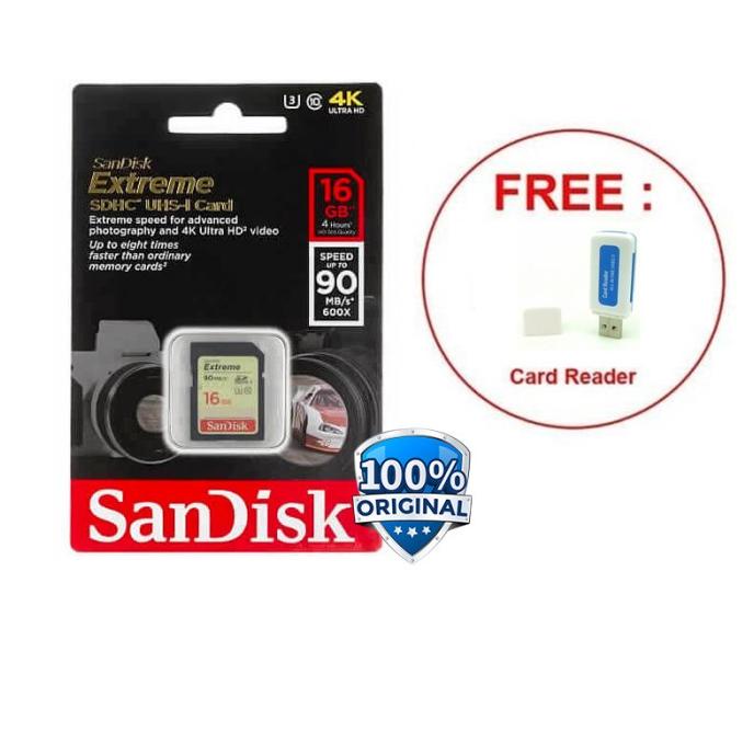 Jual Sandisk Sdhc Extreme Class 10 90Mbs - 16Gb - Free Card Reader ...