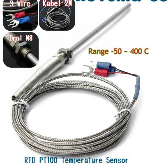 Jual Temperature Sensor Suhu RTD PT100 Probe 100mm Kabel 2M 2 Meter ...